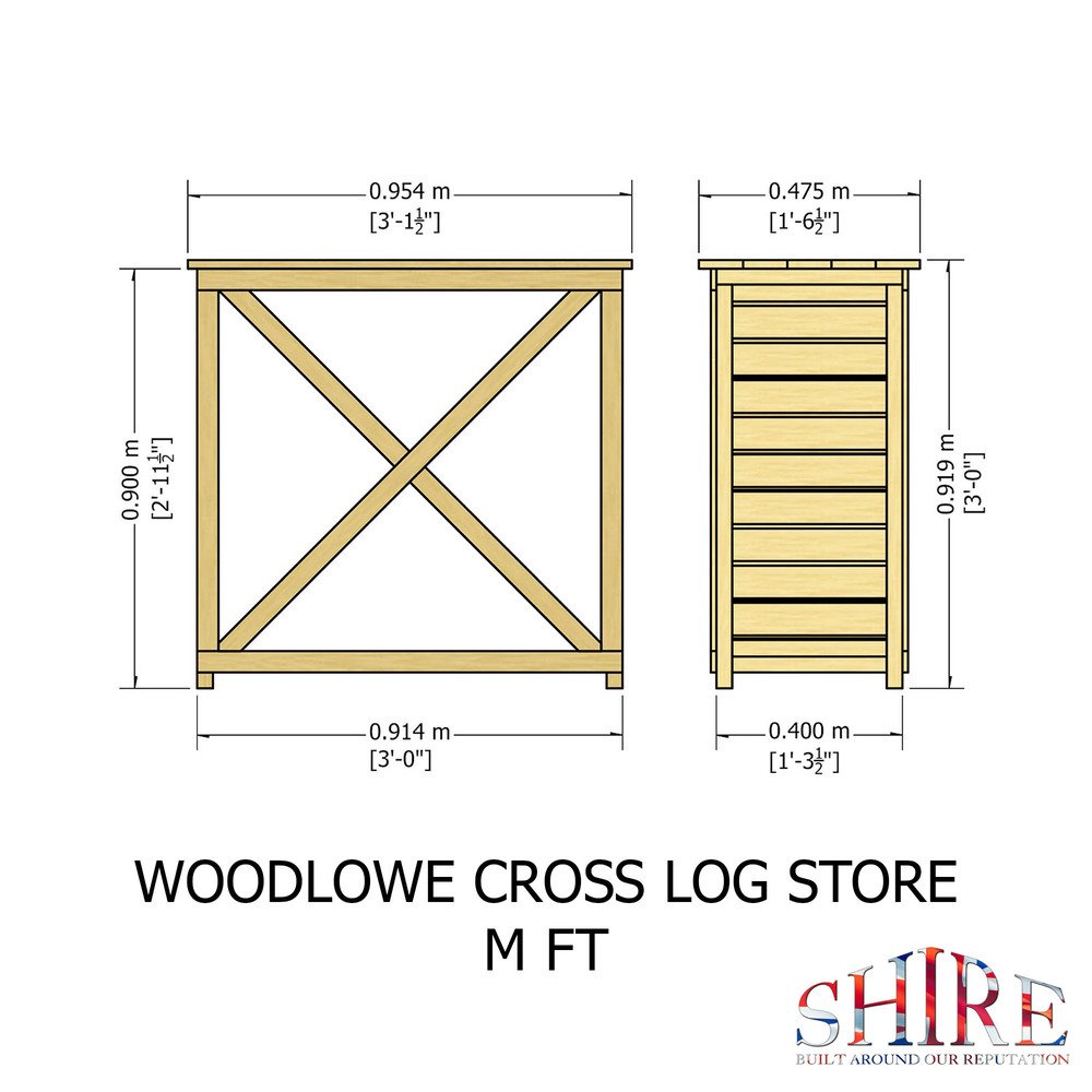 Shire Country Woodlowe Cross Log Store 3x1 - elbec garden buildings
