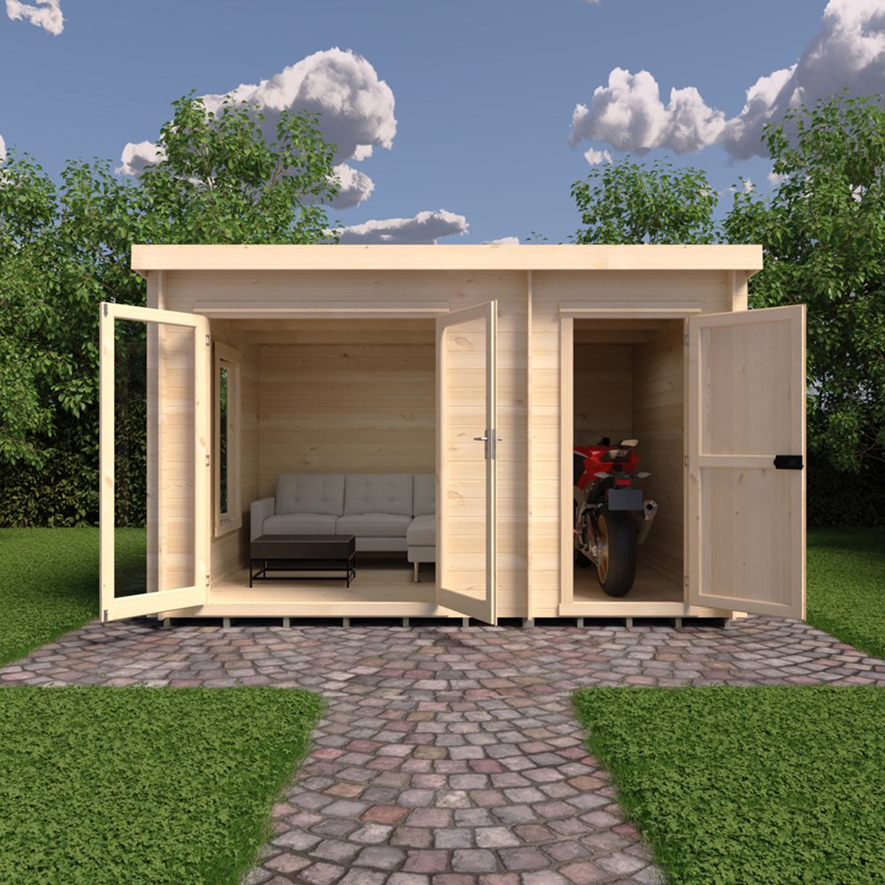 10x12 Shire Elm Log Cabin with Shed - elbec garden buildings