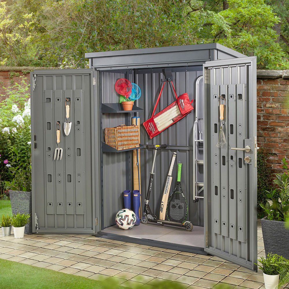 Hex Living Weston Pent Metal Shed 4 x 2 Grey - elbec garden buildings