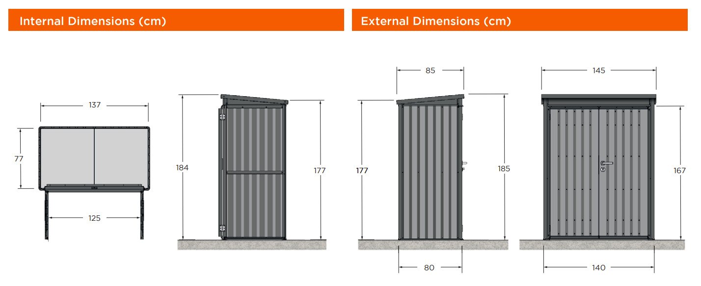 Hex Living Weston Pent Metal Shed 4 x 2 Grey - elbec garden buildings