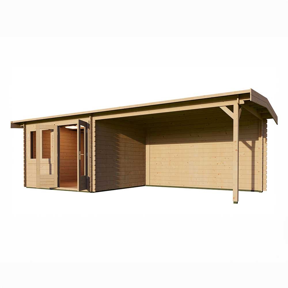 Lugarde Woodpro 7x3m Apex Cabin & Canopy - elbec garden buildings