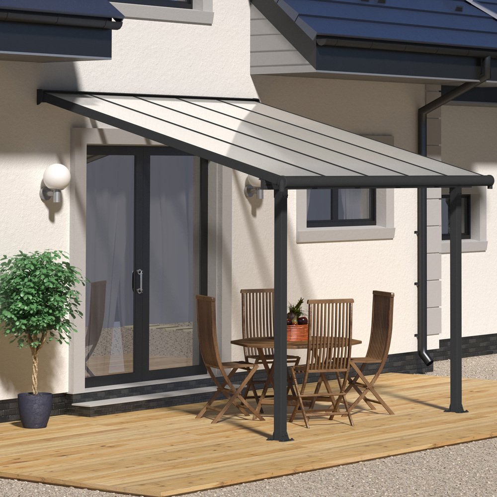10x10 Olympia Grey Clear Patio Cover - elbec garden buildings