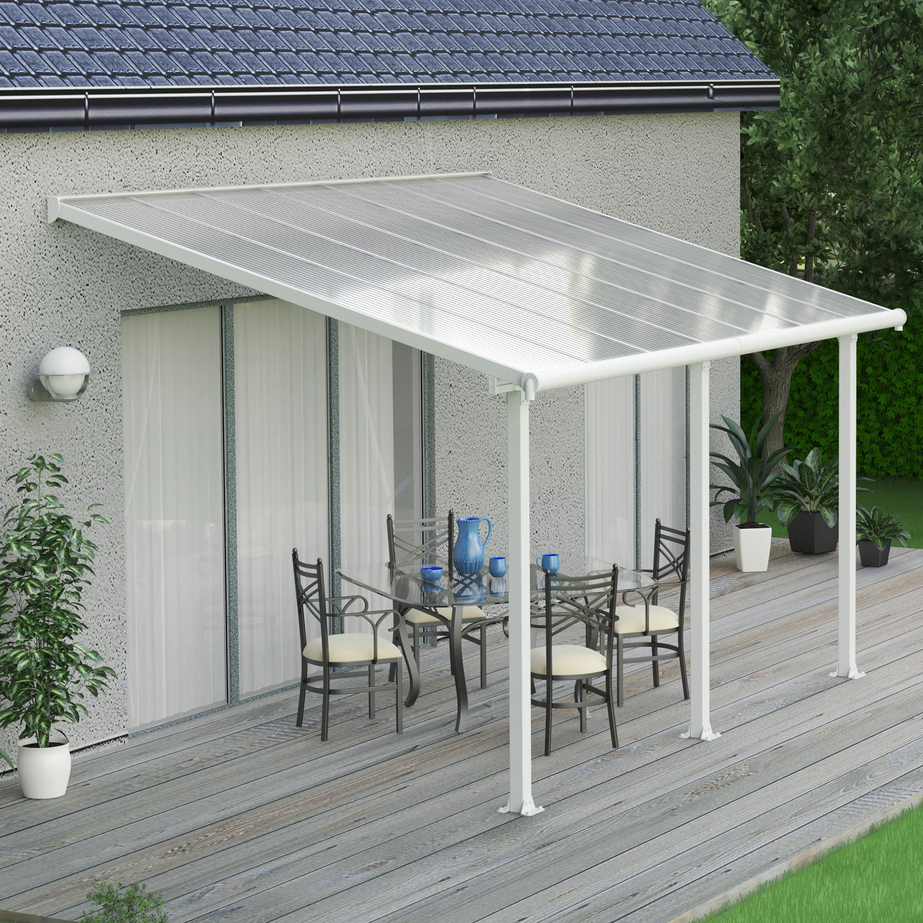 10x14 Olympia White Clear Patio Cover - elbec garden buildings