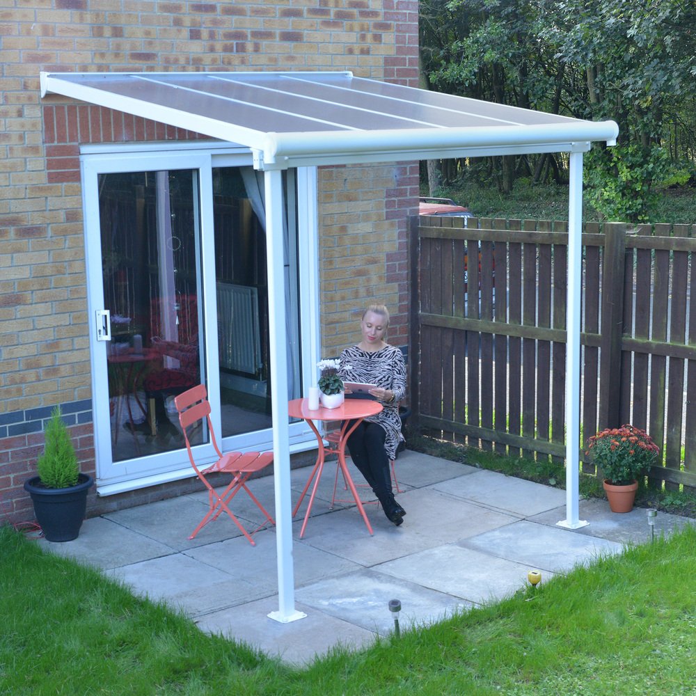7x7 Sierra White Clear Patio Cover - elbec garden buildings