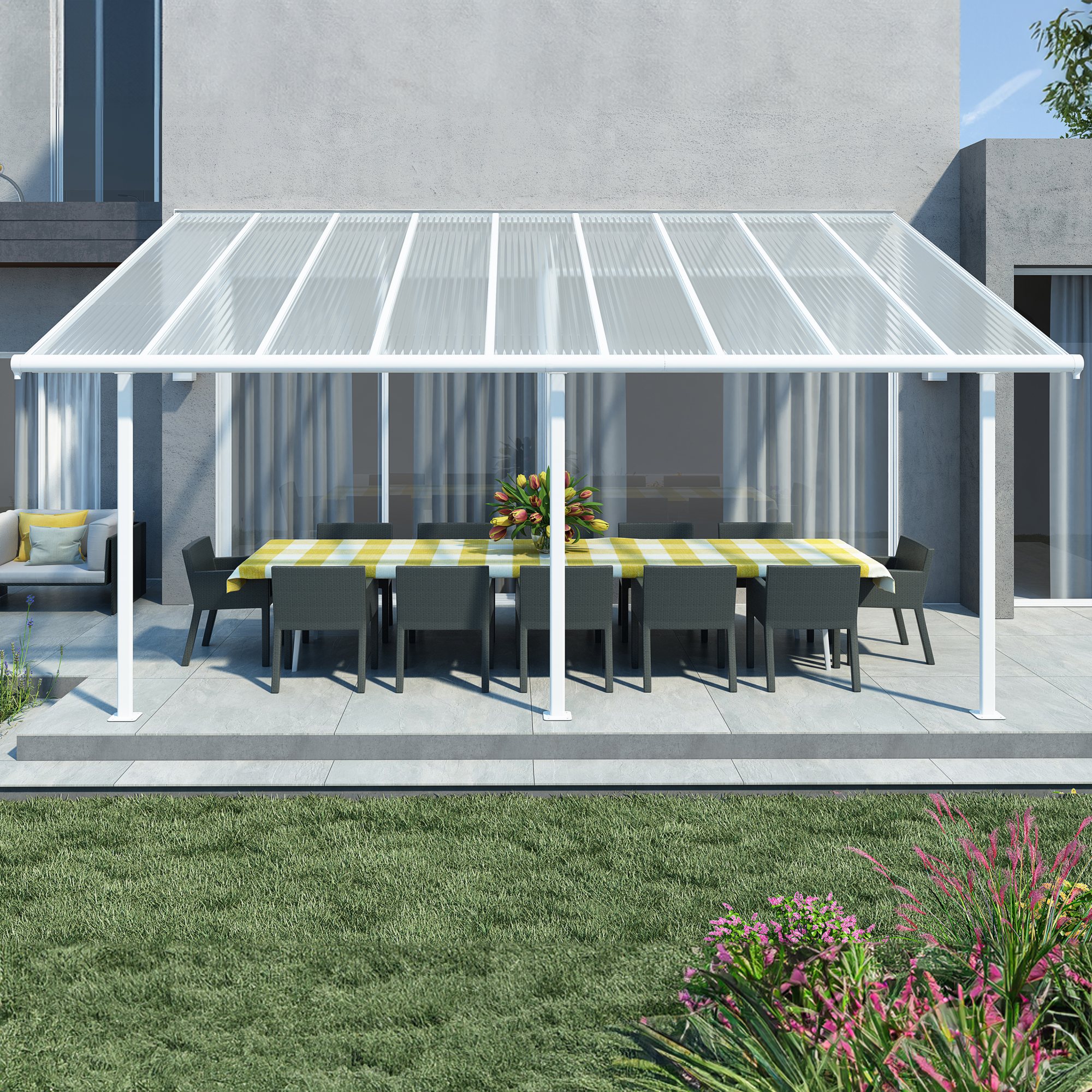 10x18 Sierra White Clear Patio Cover - elbec garden buildings