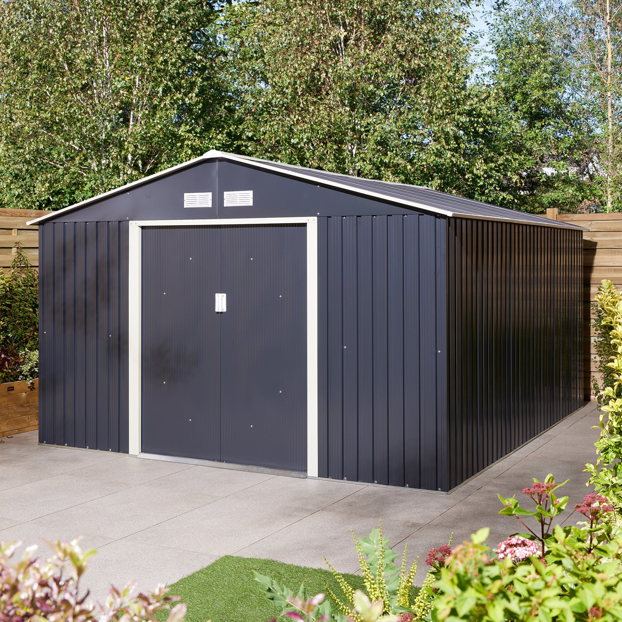 Trentvale 10x12 Metal Shed Dark Grey - elbec garden buildings