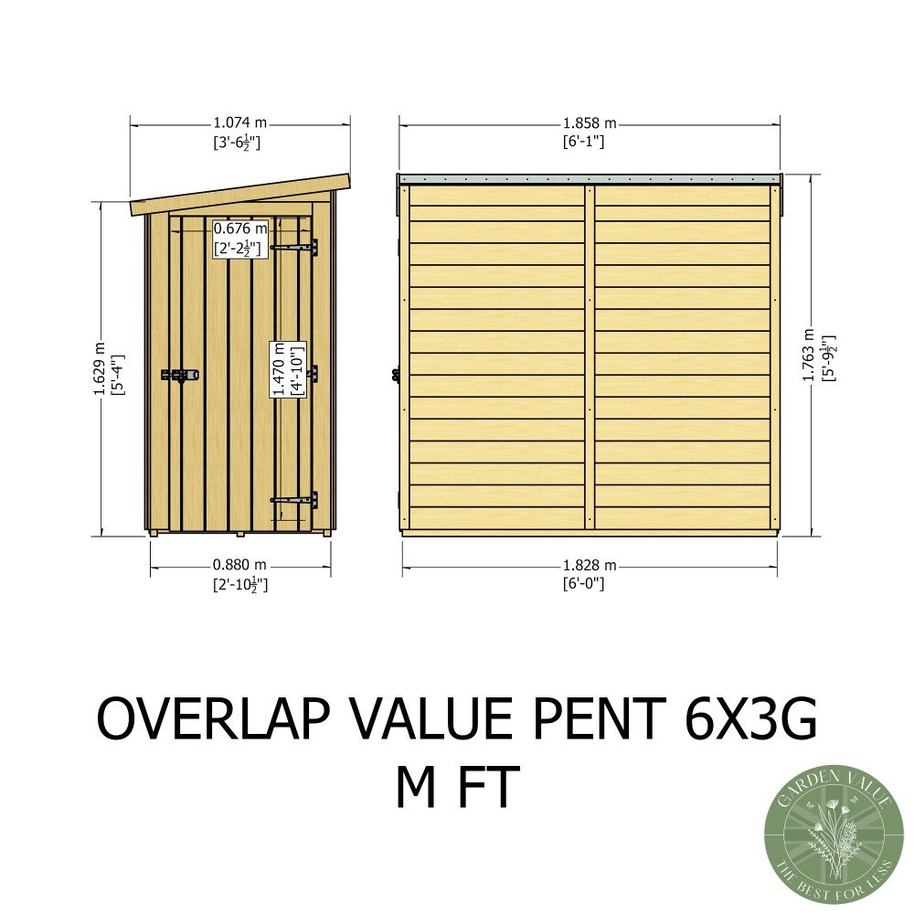 6x3 Shire Value Overlap Pent Shed -- elbec garden buildings