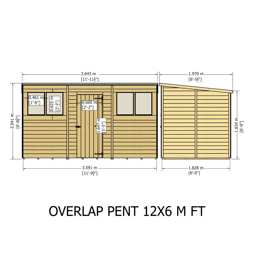 12x6 Shire Value Overlap Pent Shed - elbec garden buildings