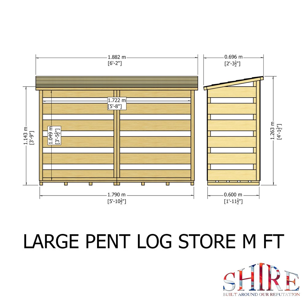 6x3 Shire Large Pent Log Store - Pressure Treated - elbec garden buildings