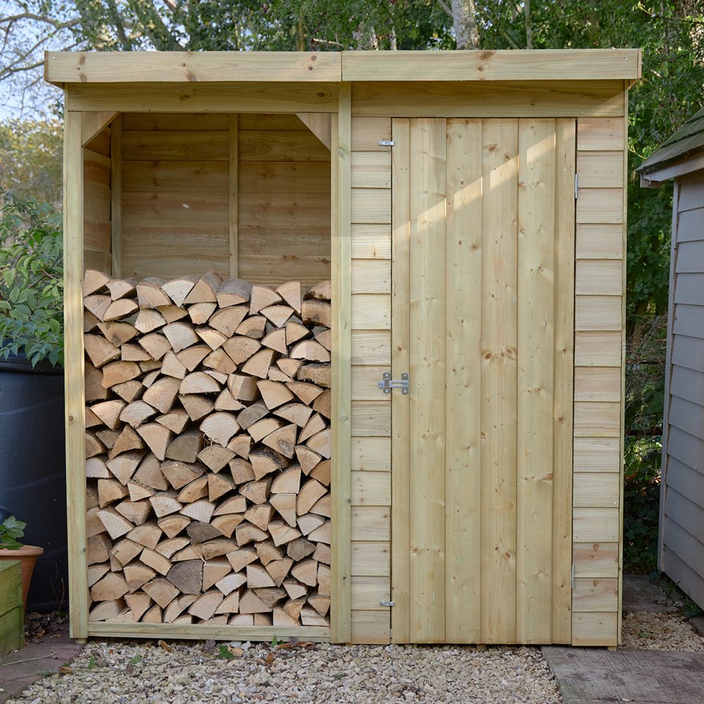 6 x 3 Forest Pent Log Store with Tool Storage- elbec - elbec garden ...
