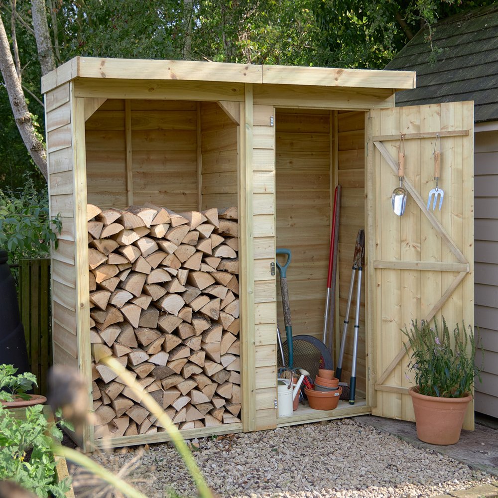 6 x 3 Forest Pent Log Store with Tool Storage- elbec - elbec garden ...