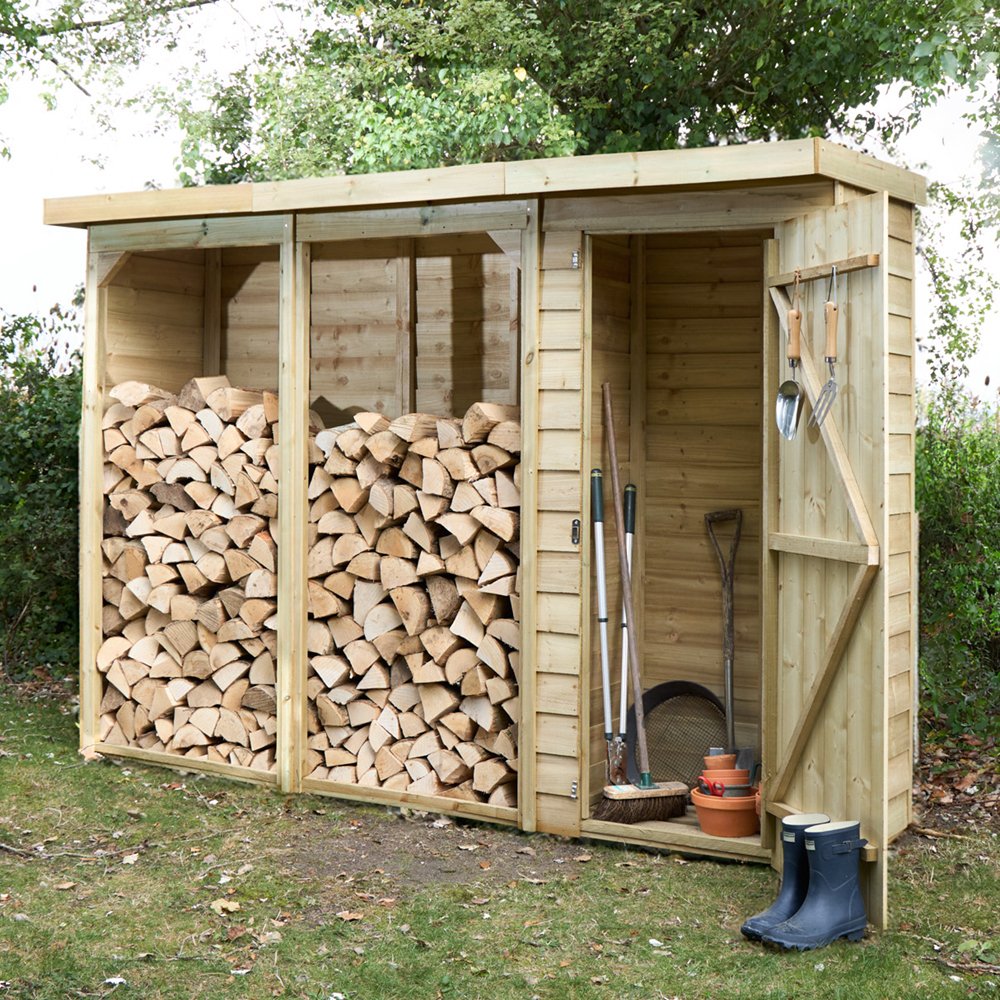 9 x 3 Forest Pent Large Overlap Log store with Tool Storage - elbec ...