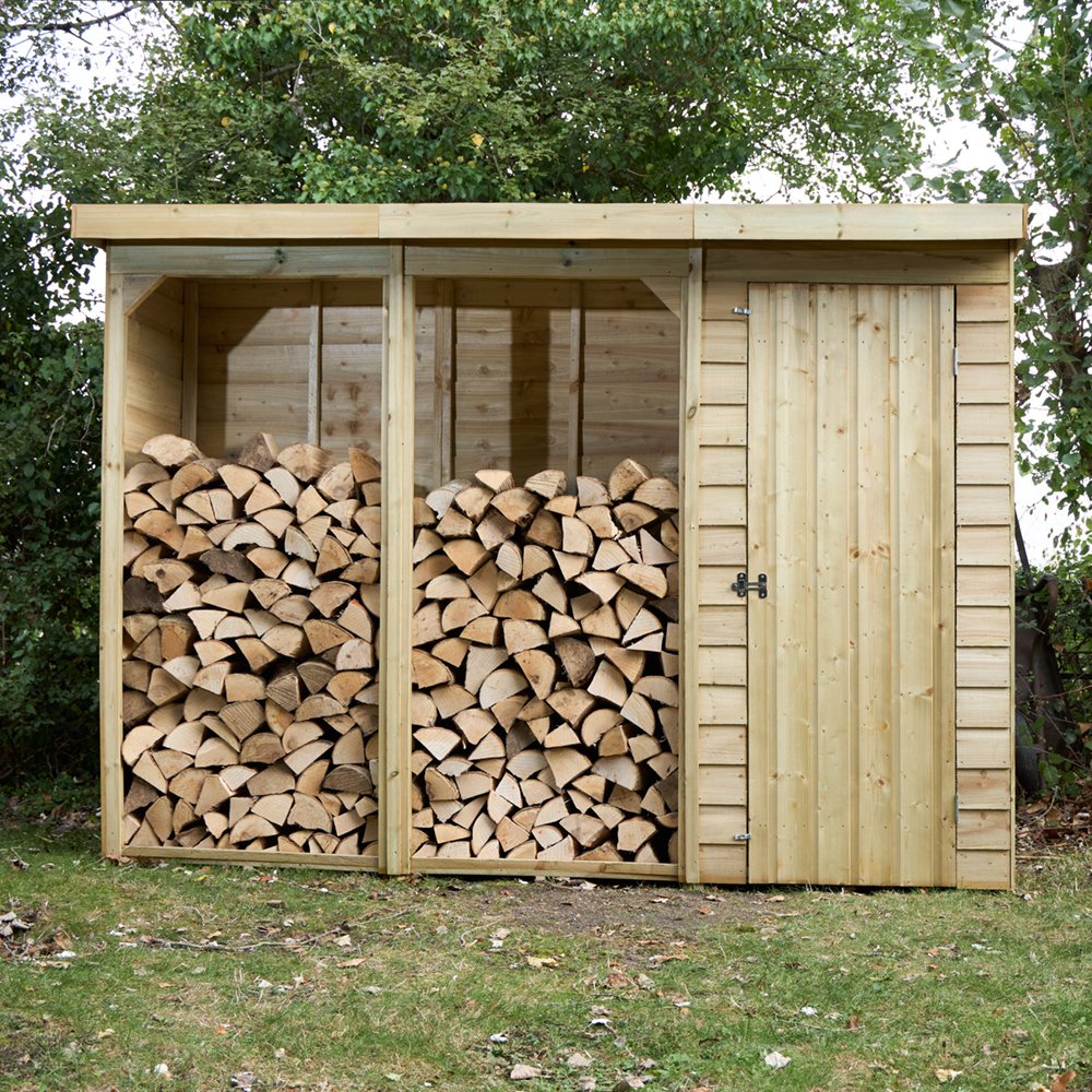 9 x 3 Forest Pent Large Overlap Log store with Tool Storage - elbec ...