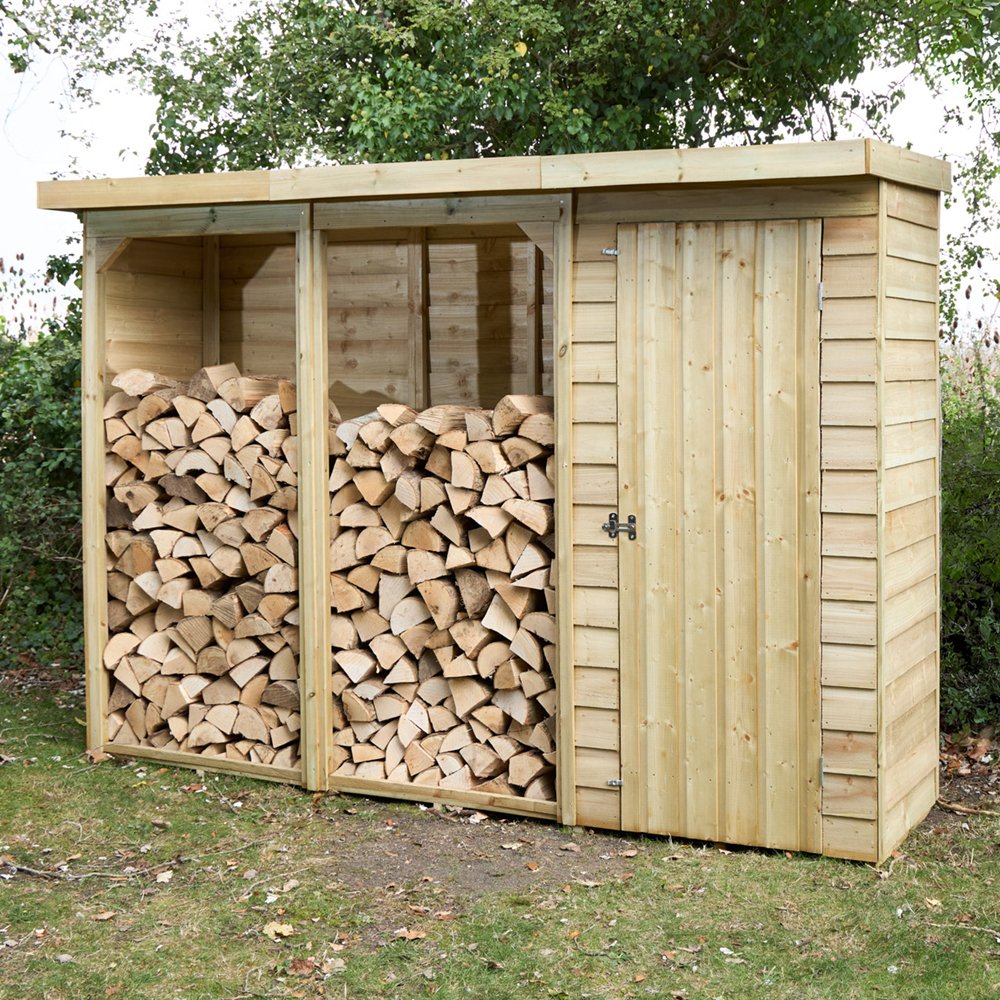 9 x 3 Forest Pent Large Overlap Log store with Tool Storage - elbec ...