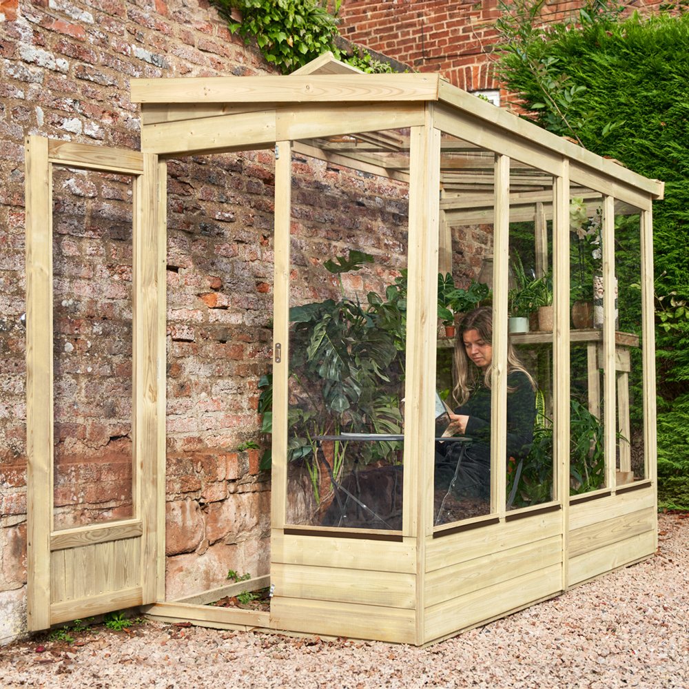 Forest 4x8ft Lean To Greenhouse Open Back - elbec garden buildings