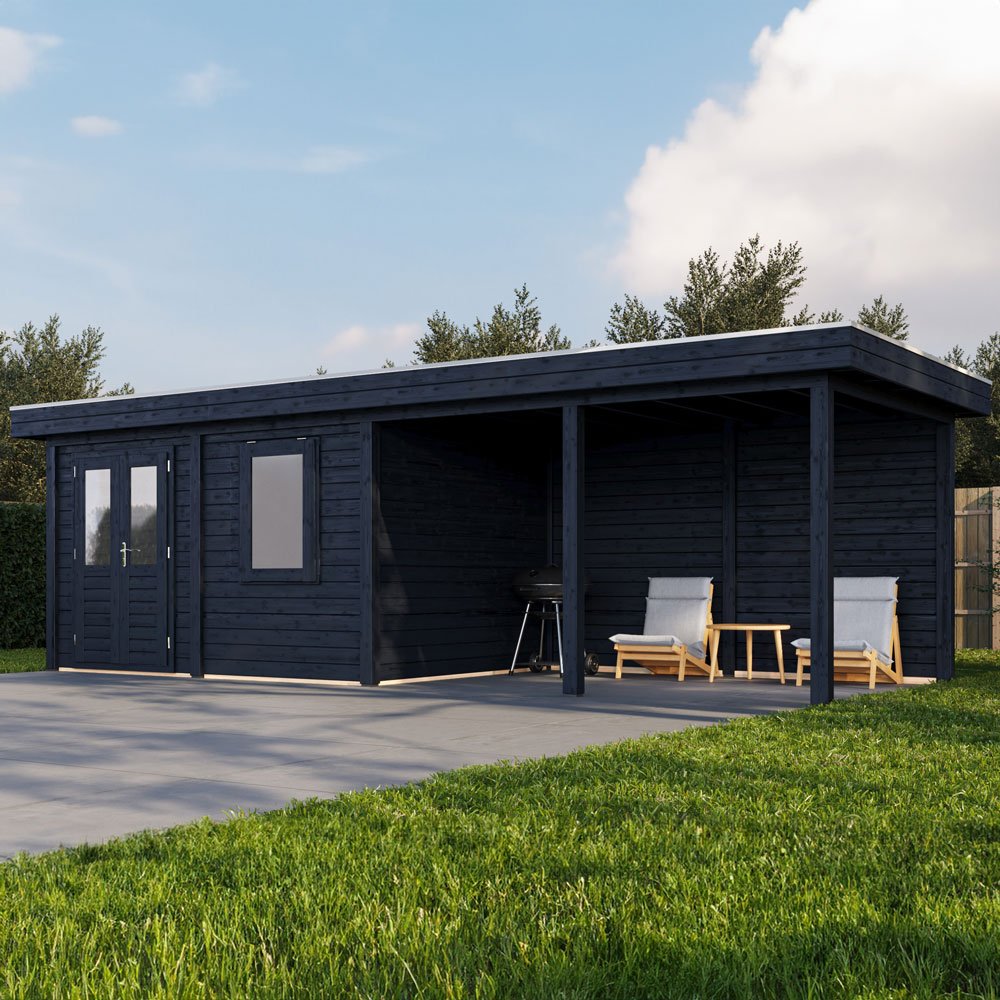 Lugarde 3.88x3m + 4m Right or Left-Canopy Exeter Summerhouse - Black ...