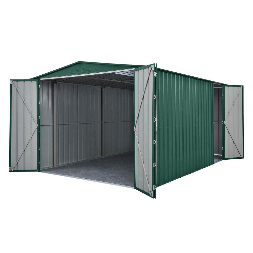 10 x 15 Globel Dual Door Workshop Garage - Green - elbec garden buildings