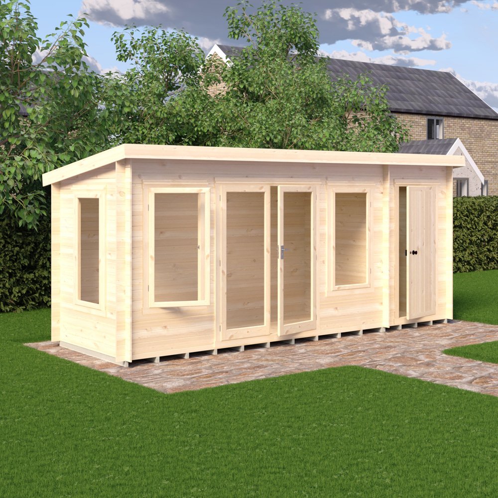 6G x 17 Shire Elm Log Cabin with Side Shed in 19mm Logs - elbec garden ...