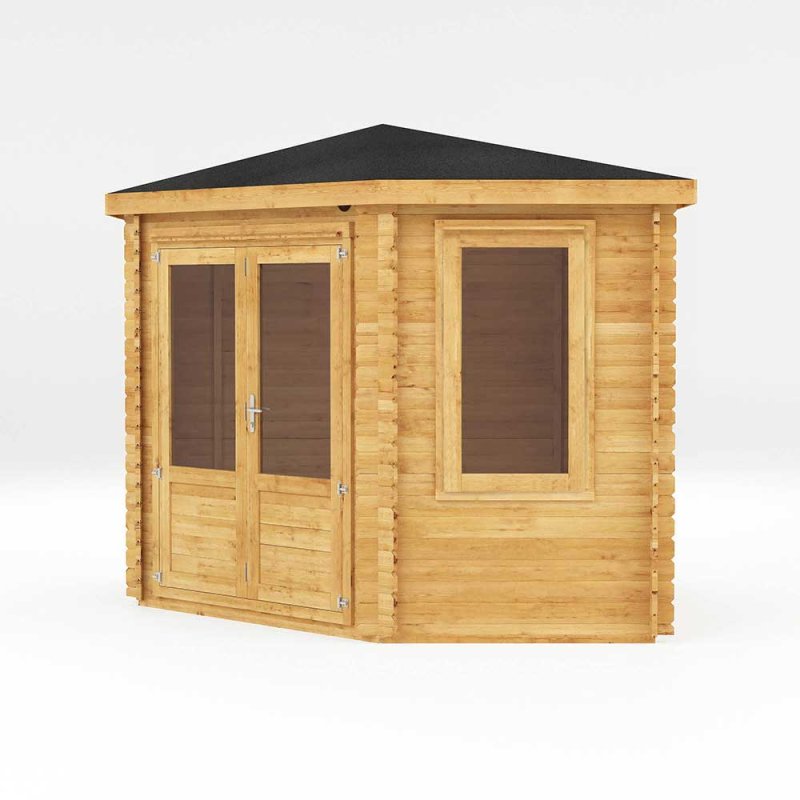 10 x 10 Mercia Corner Log Cabin 28mm Logs - double glazed as standard ...