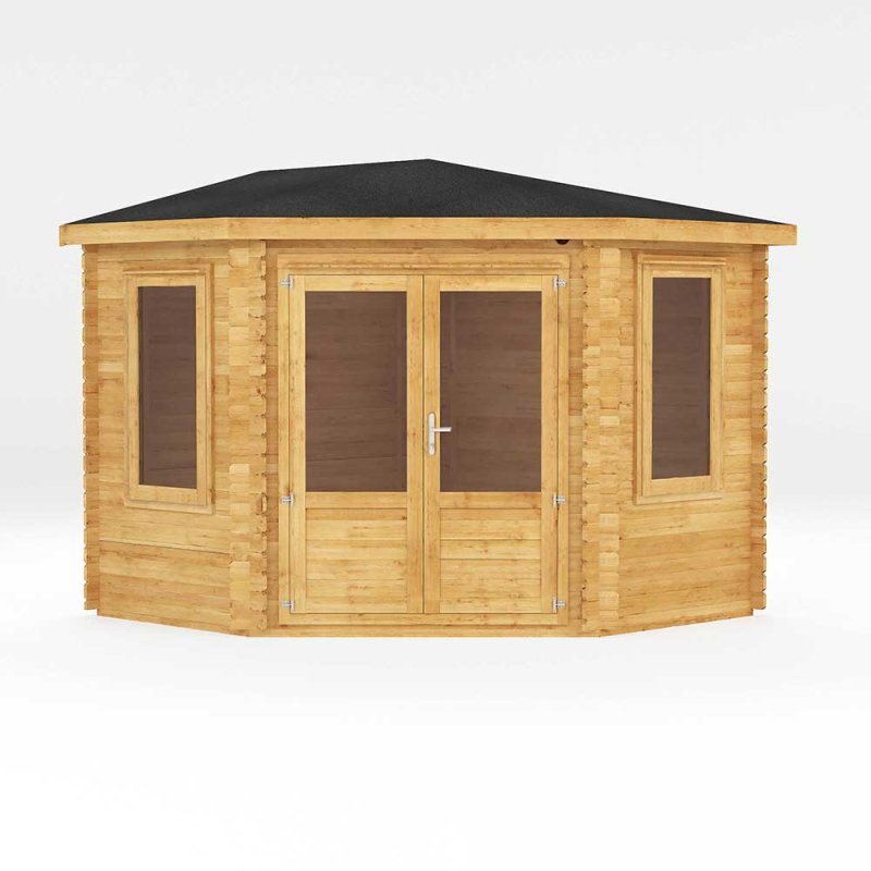 10 x 10 Mercia Corner Log Cabin 28mm Logs - double glazed as standard ...