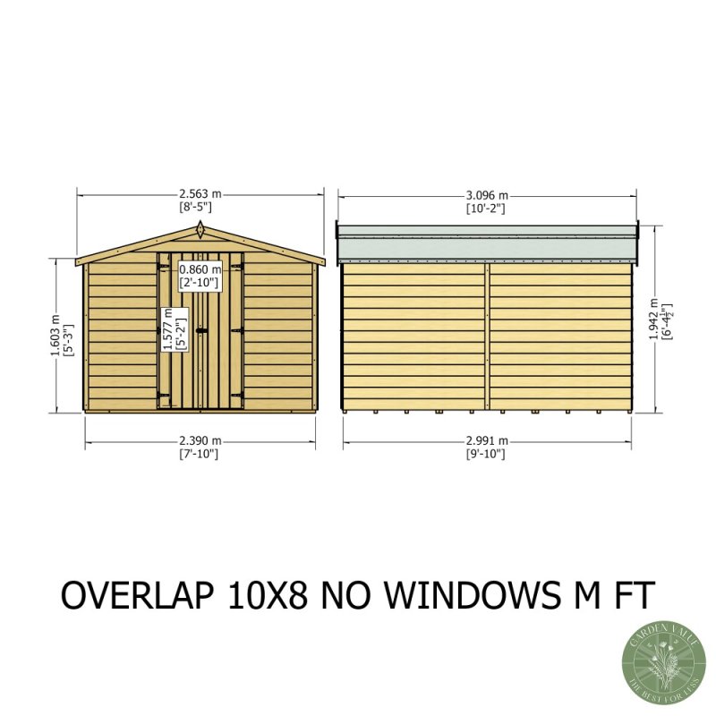 Shire 10 x 8 Overlap Apex Garden Shed - No Windows - elbec garden buildings