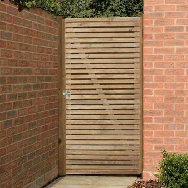 6ft High Forest Contemporary Double-Sided Slatted Gate - Pressure Treat ...