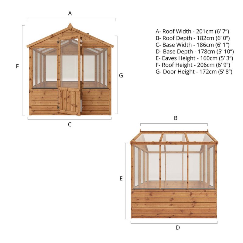 6 x 6 (1.86m x 2.01m) Mercia Traditional Wooden Greenhouse - elbec ...