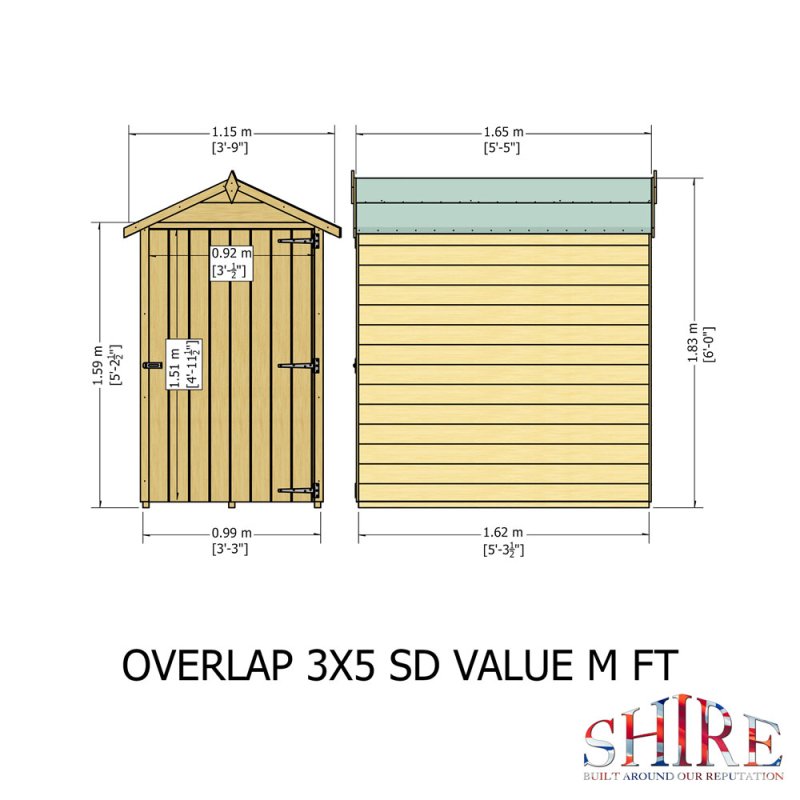 3x5 Shire Value Overlap Windowless Shed - elbec garden buildings