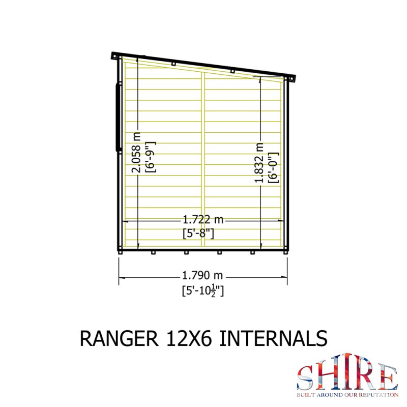 12x6 Shire Ranger Pent Shed With Double Doors - elbec garden buildings