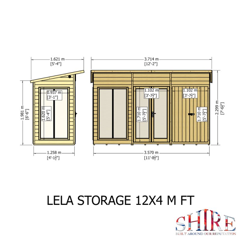 12x4 Shire Lela Summerhouse & Side Shed - elbec garden buildings