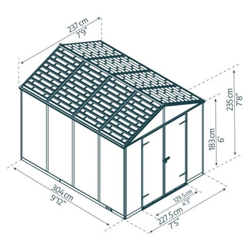 Palram Rubicon 8x10 Plastic Apex Shed in Dark Grey - elbec garden buildings
