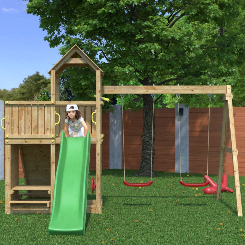 Shire Summit Seeker Climbing Frame with Double Swing & Slide - elbec garden buildings