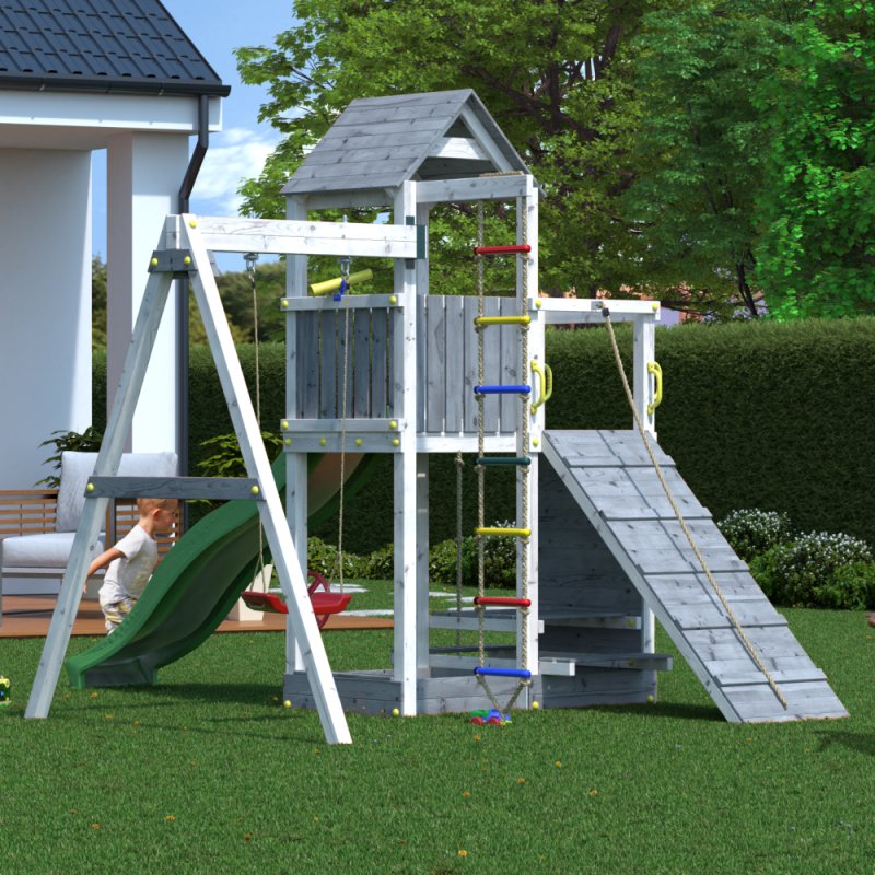 Shire Activity Tower in Grey & White with Single Swing & Slide - elbec ...