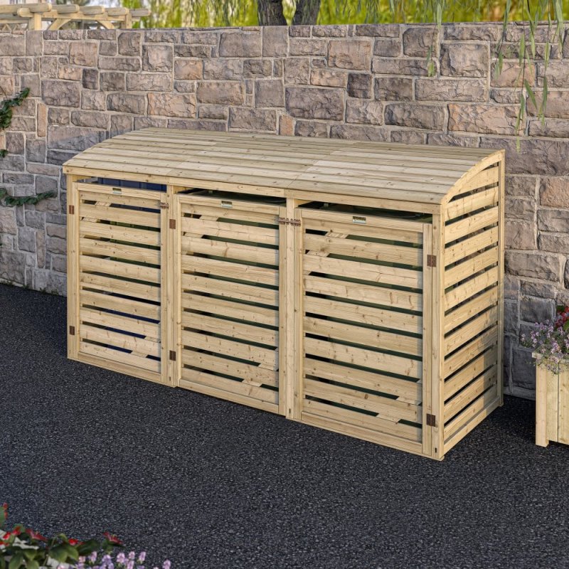Double Wheelie Bin Store with Single Recycling Box Store Combo - elbec ...