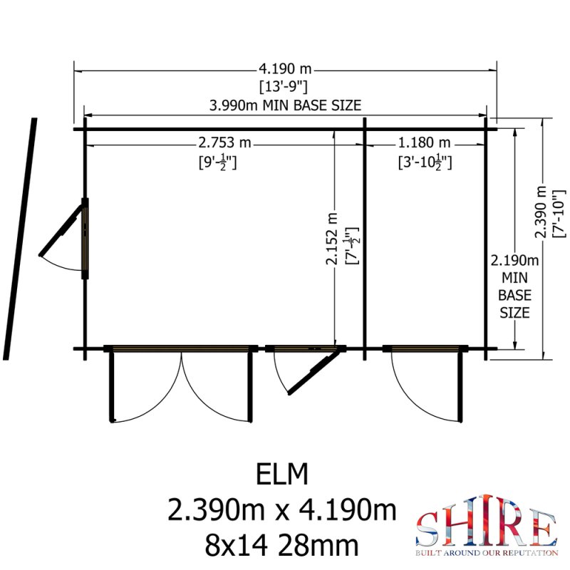 8G x 14 Shire Elm Log Cabin with Side Shed in 19mm Logs - elbec garden ...