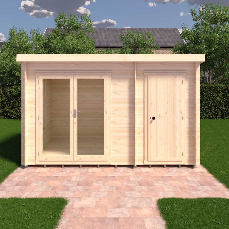 8G x 12 Shire Elm Log Cabin with Side Shed in 19mm Logs - elbec garden ...
