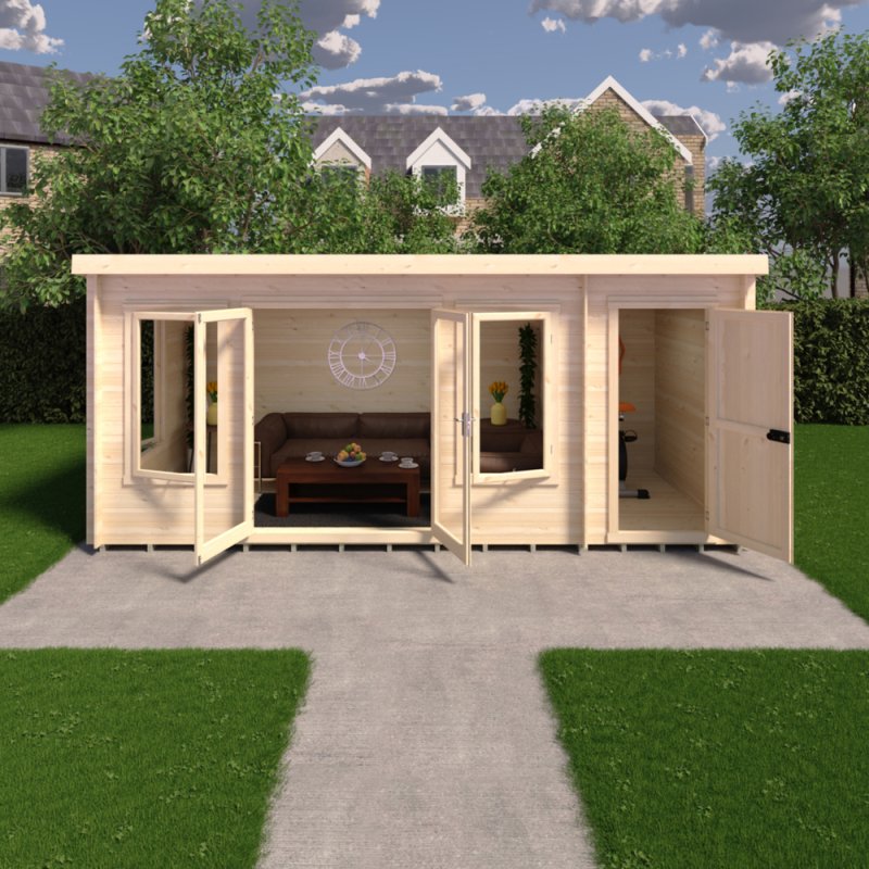 8G x 17 Shire Elm Log Cabin with Side Shed in 19mm Logs - elbec garden ...